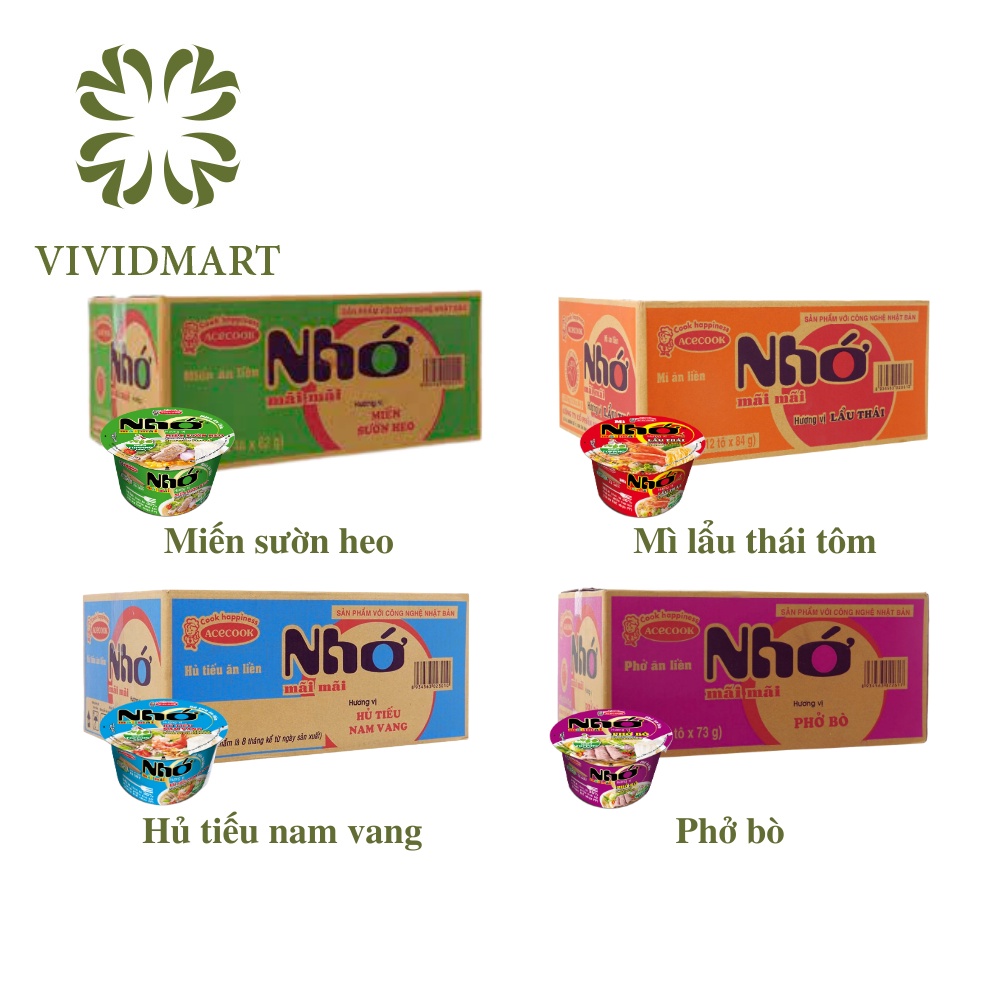 [THÙNG 12 TÔ] - ACECOOK - Tô Nhớ Mãi Mãi 4 vị: miến sườn heo, mì lẩu ...