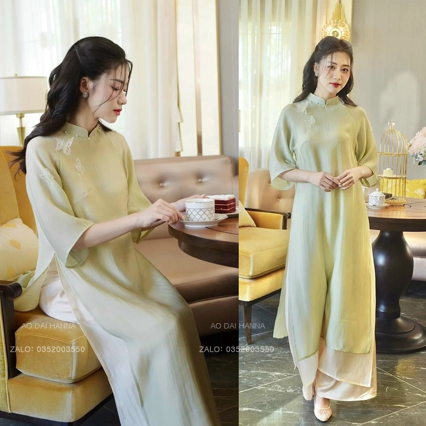Áo dài cách tân dáng suông HANNA tay lỡ vạt 4 tà, chất tơ Organza cao ...