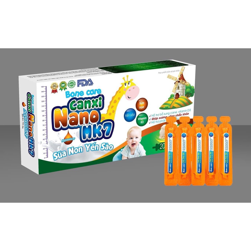 Canxi nano Mk7 Gold tăng chiều cao, chắc khỏe xương cho bé giúp bé ăn ngon ngủ ngon – Hộp 20 ống ...