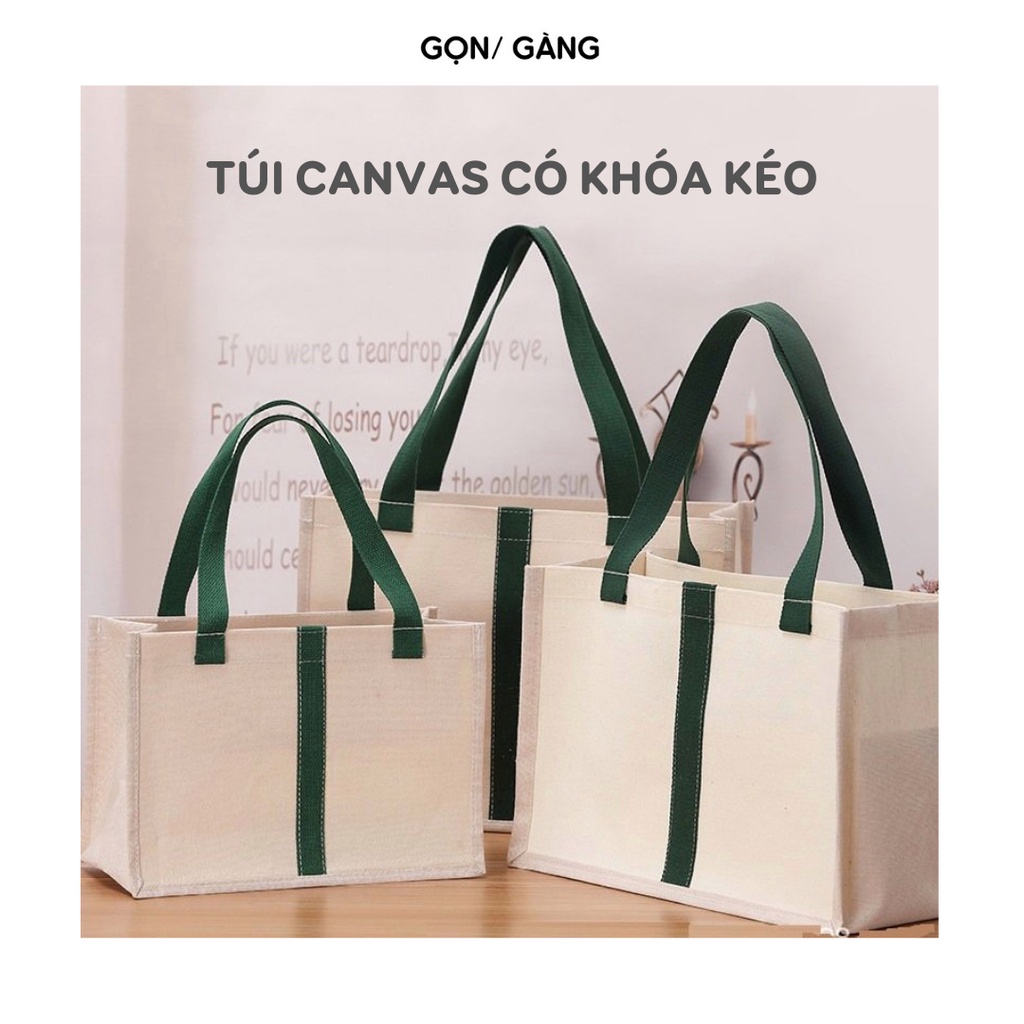 Túi canvas túi đựng quần áo đựng laptop A4 B5 quai xanh lá vuông túi vải canvas túi tote trắng ...