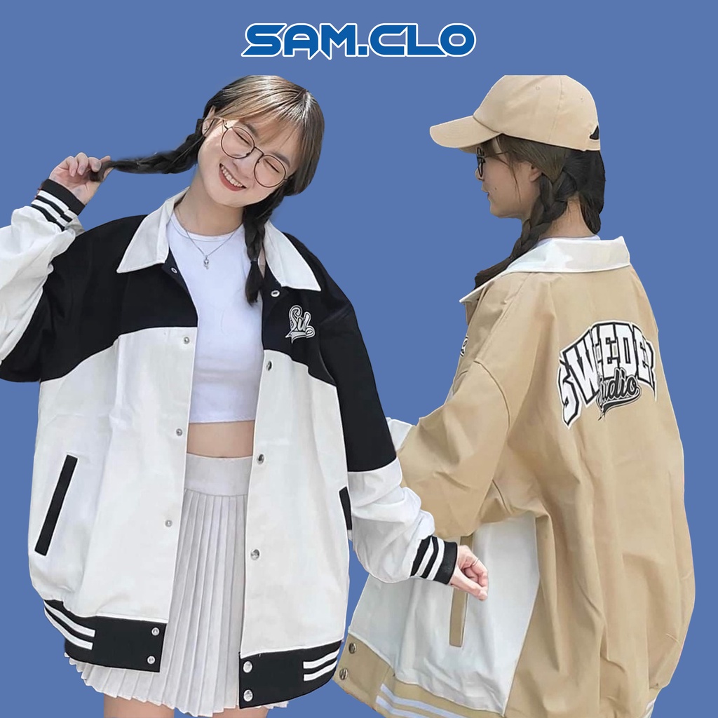 Áo khoác dù bomber 2 lớp nam nữ SAM CLO phong cách bóng chày form rộng ...
