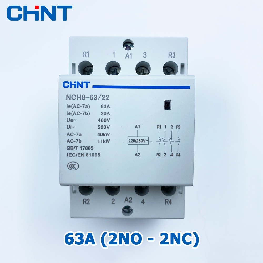 Khởi động từ CHINT 4P NCH8-25/40 NCH8-63/40 4NO 63/22 2NO 2NC 25A 63A 220V dùng cho điện 3 Fa ...