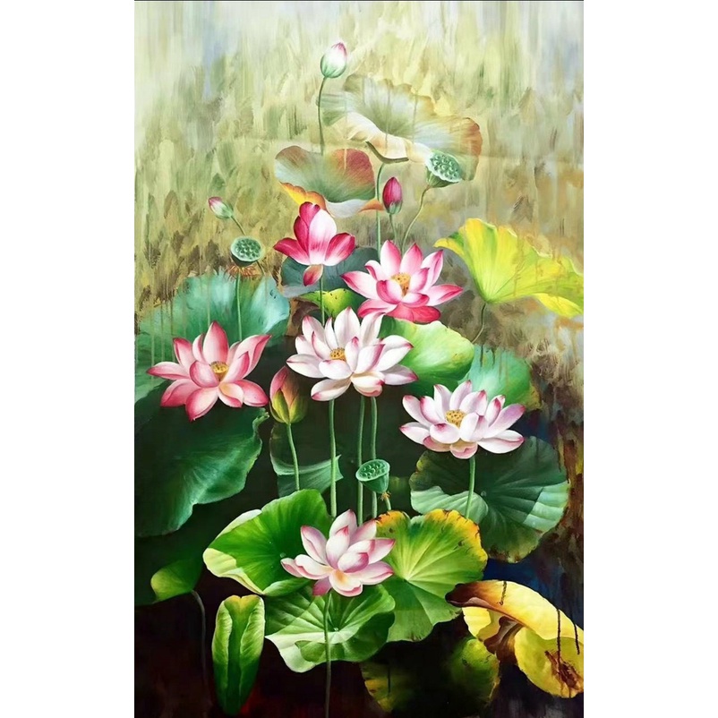 tranh thêu chữ thập đầm hoa sen e251 ( 60x90) cm | Shopee Việt Nam