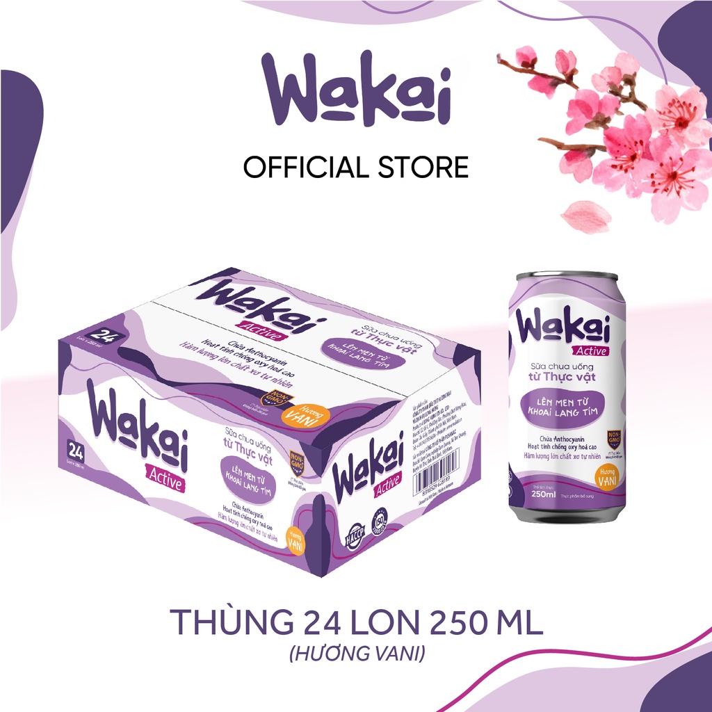 Thùng 24 Lon Sữa Chua Uống Từ Thực Vật Wakai Active (240ml x 24 lon ...