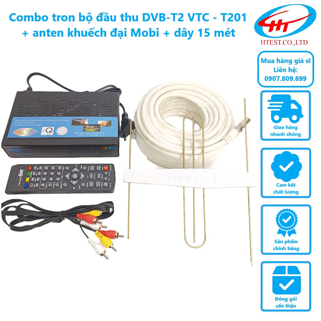 Đầu thu truyền hình số mặt đất DVB T2 VTC T201 tặng anten khuếch đại ...