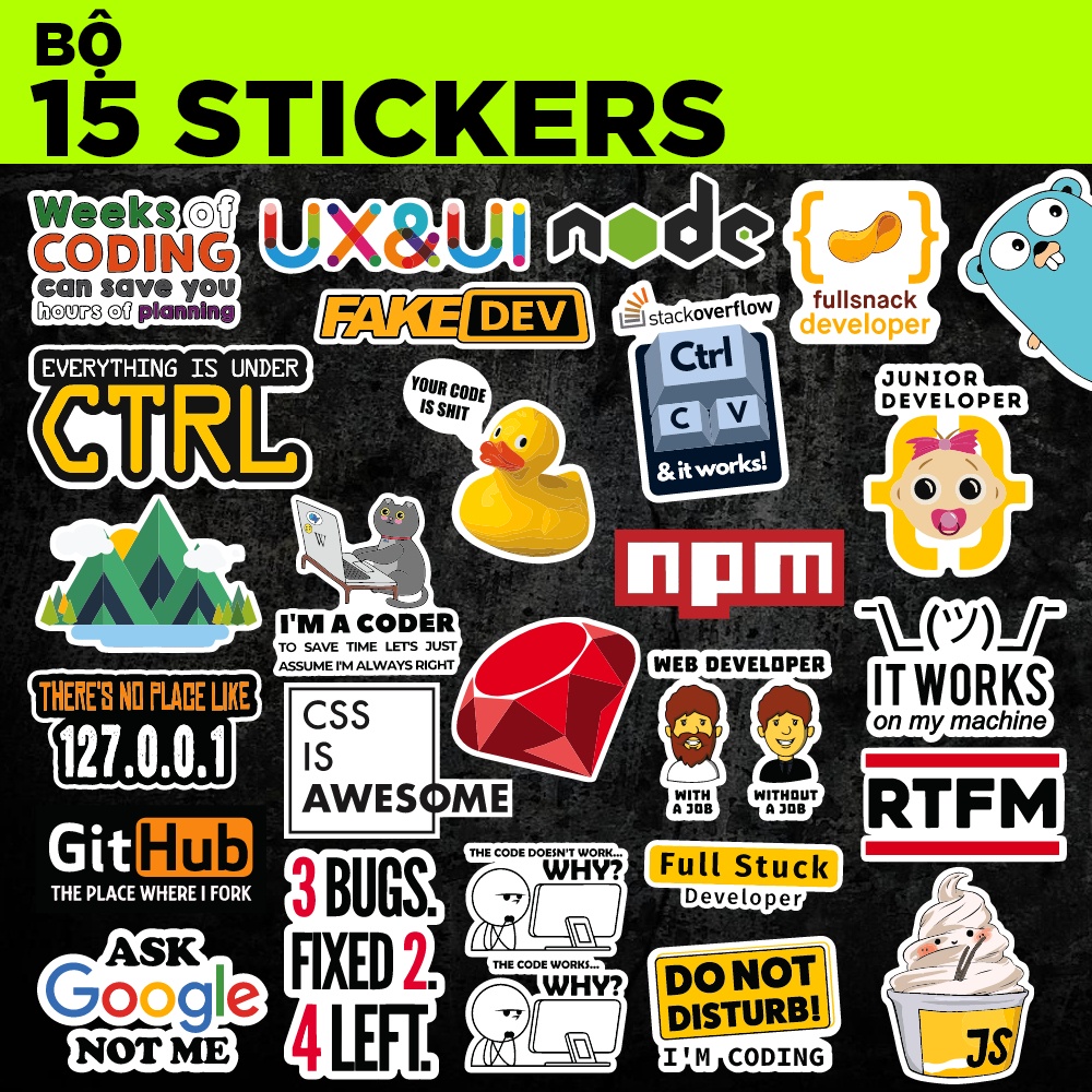 Bộ 15 Hình Dán Sticker Lập Trình Developer - Dán Laptop Mũ Bảo Hiểm Xe ...