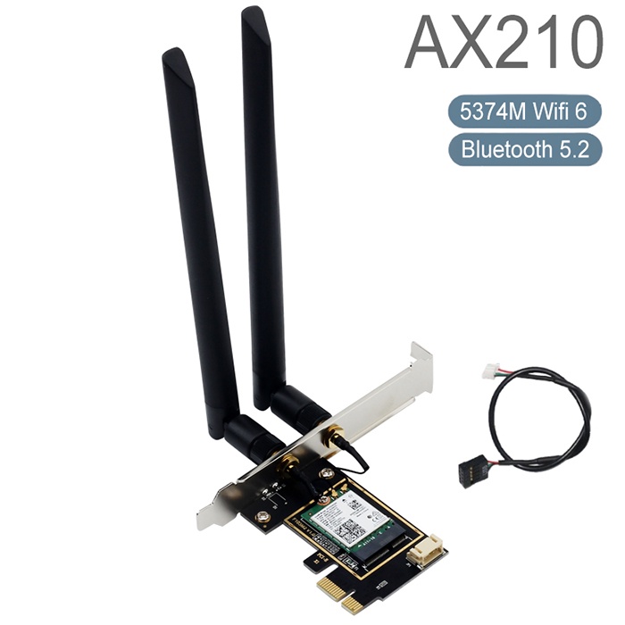 Intel AX210, M.2 to PCIE, bộ thu sóng wifi 2.4G và 5G, chuẩn Wifi 6, tốc độ Gigabit 5374M, kết ...