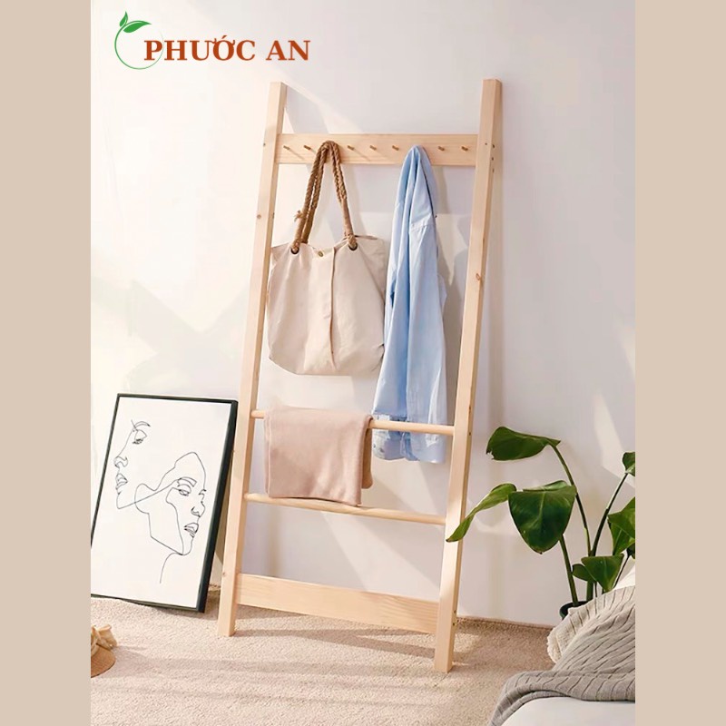 Thang gỗ decor, - Kệ treo quần áo gỗ hình thang dựa tường, decor chụp ...