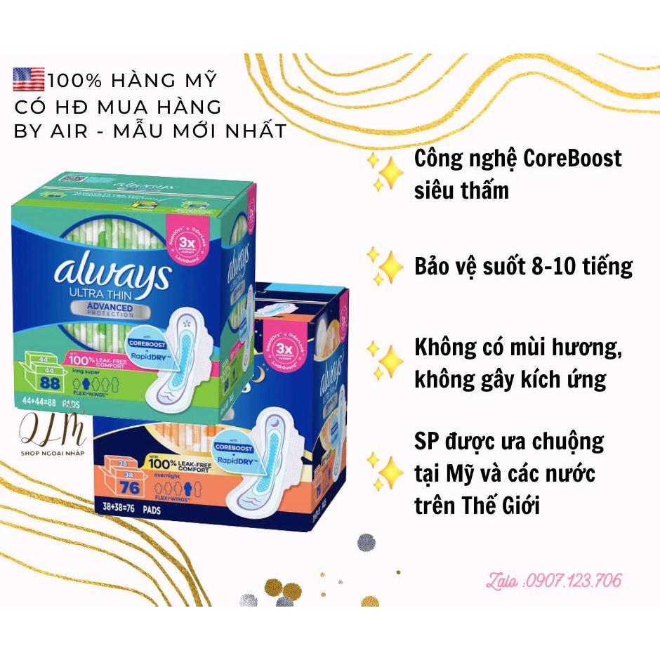 {100%USA+ Hoá đơn MH+AIR} Băng vệ sinh Always Ultra Thin Mỹ, dùng ban ...
