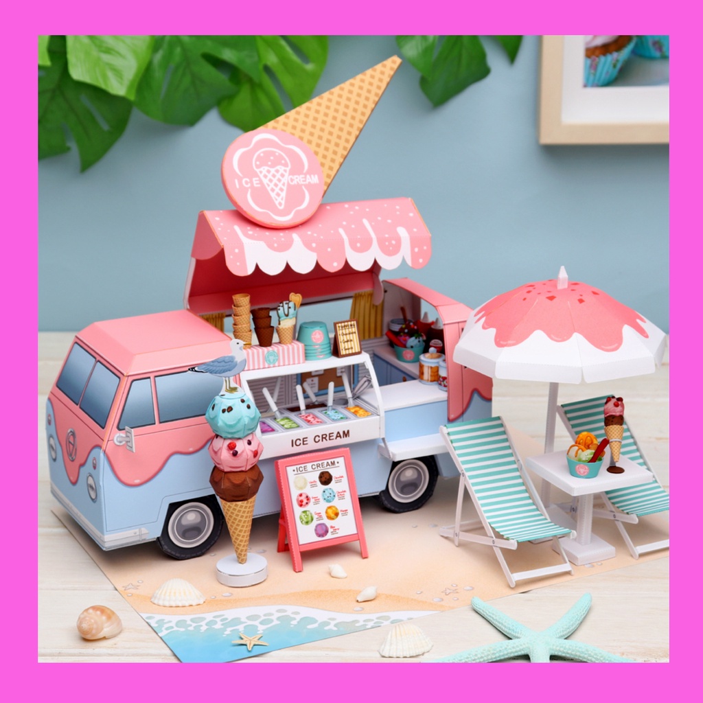 Mô hình handmade bằng giấy - Xe bán kem | Shopee Việt Nam