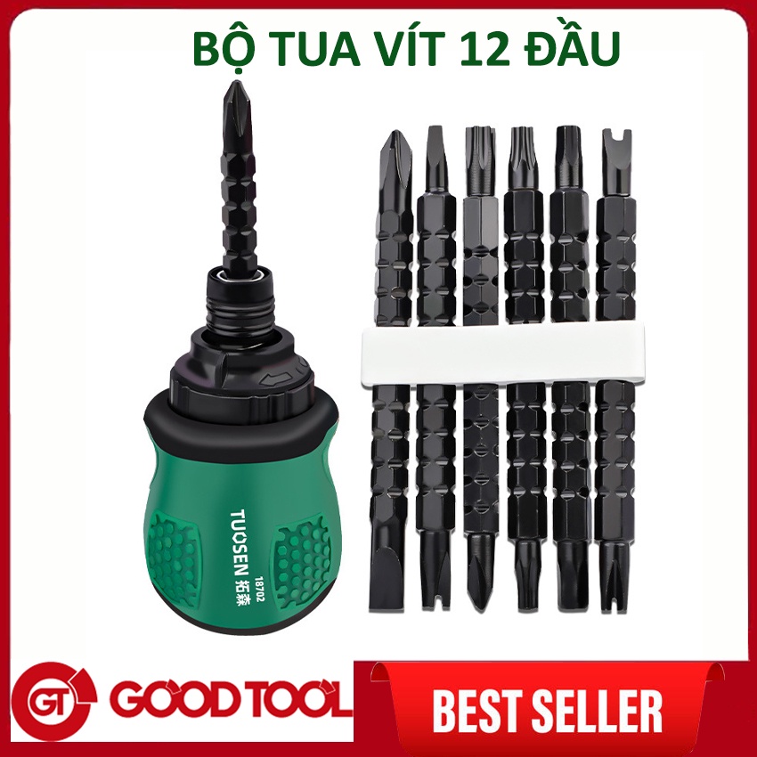 Tua vít lùn đổi đầu trợ lực tự động TOUSEN, 12 đầu mở đa năng/ tua vít ...