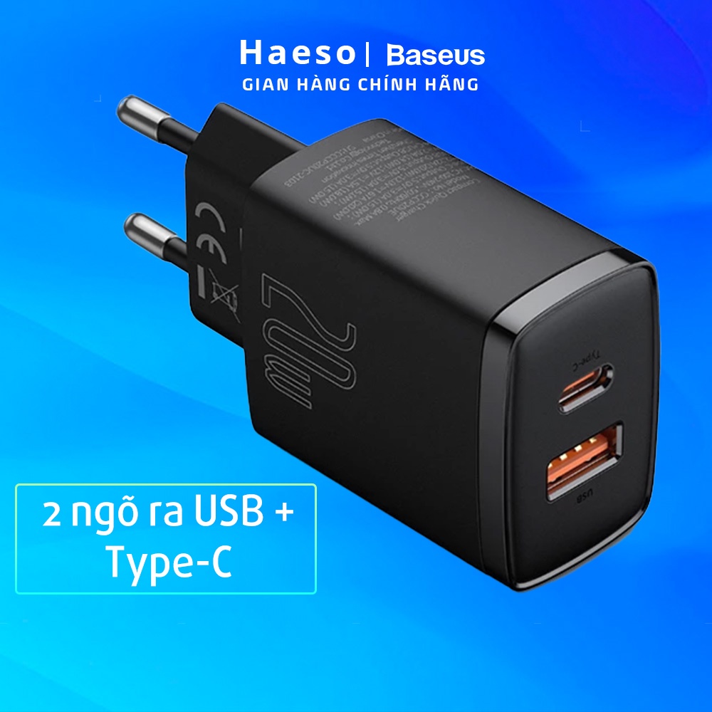 Bộ cóc củ sạc nhanh Haeso Baseus CS02 usb type-c pd 20w 18w 2 ngõ ra ...