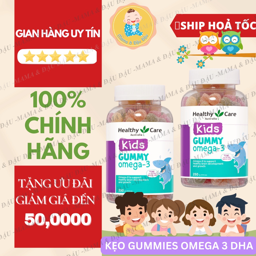 [HÀNG CTY]Kẹo Dẻo Kids Gummies Omega 3 Healthy Care cho bé thông minh ...