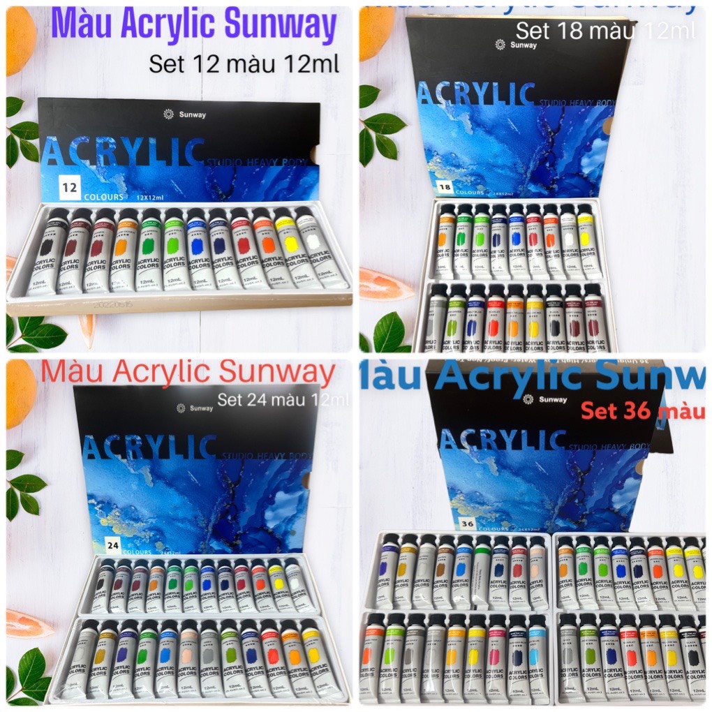 MÀU BỘ ACRYLIC SUNWAY COLOUR PAINT 12ML bộ 12/24/36 màu | Shopee Việt Nam