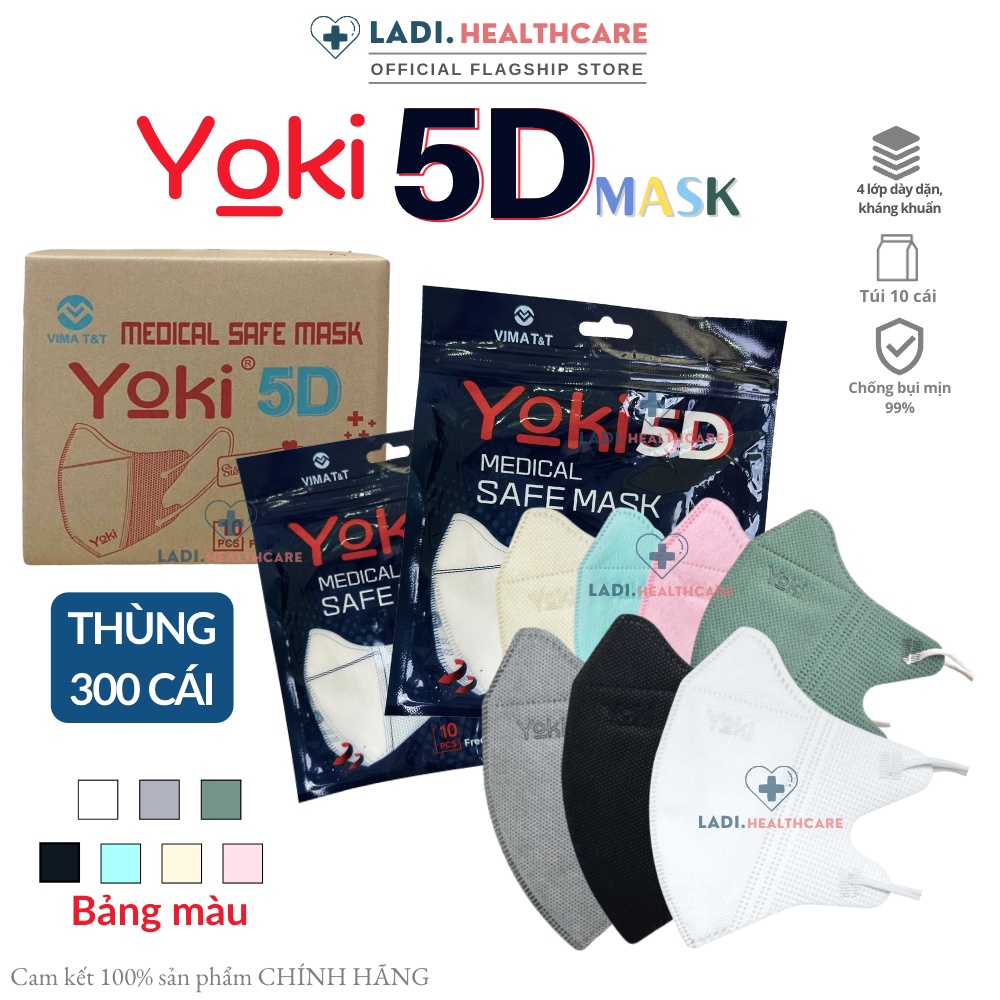[Thùng 300 Cái] Khẩu trang 5D Yoki Mask 4 lớp kháng khuẩn 2.5PM hàng ...