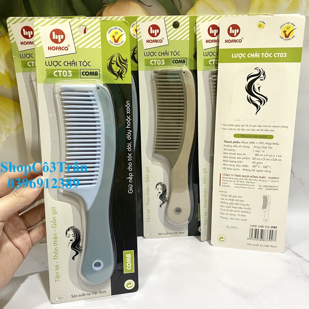 LƯỢC thưa răng to CT03 cao cấp HOFACO có tay cầm, lỗ treo lược tiện lợi | Shopee Việt Nam