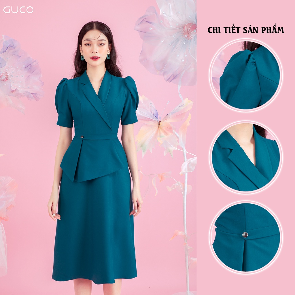 Đầm Peplum cổ vest đính nút eo GUCO 3888 Xanh | Shopee Việt Nam