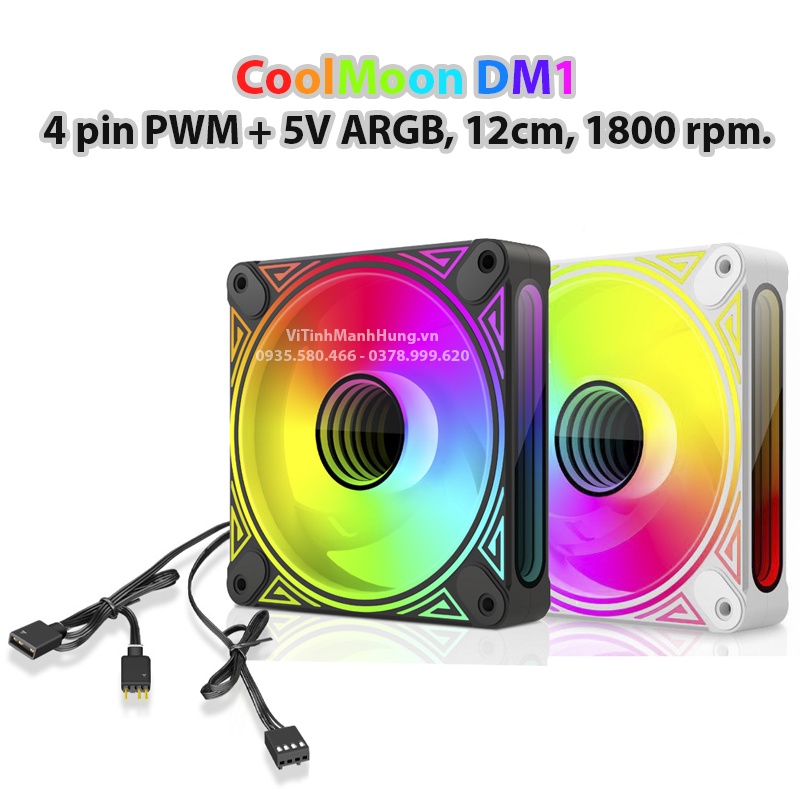 Quạt CoolMoon DM1, 4 pin PWM + 5V ARGB, 12cm, 1800rpm, mẫu mới 2023 ...
