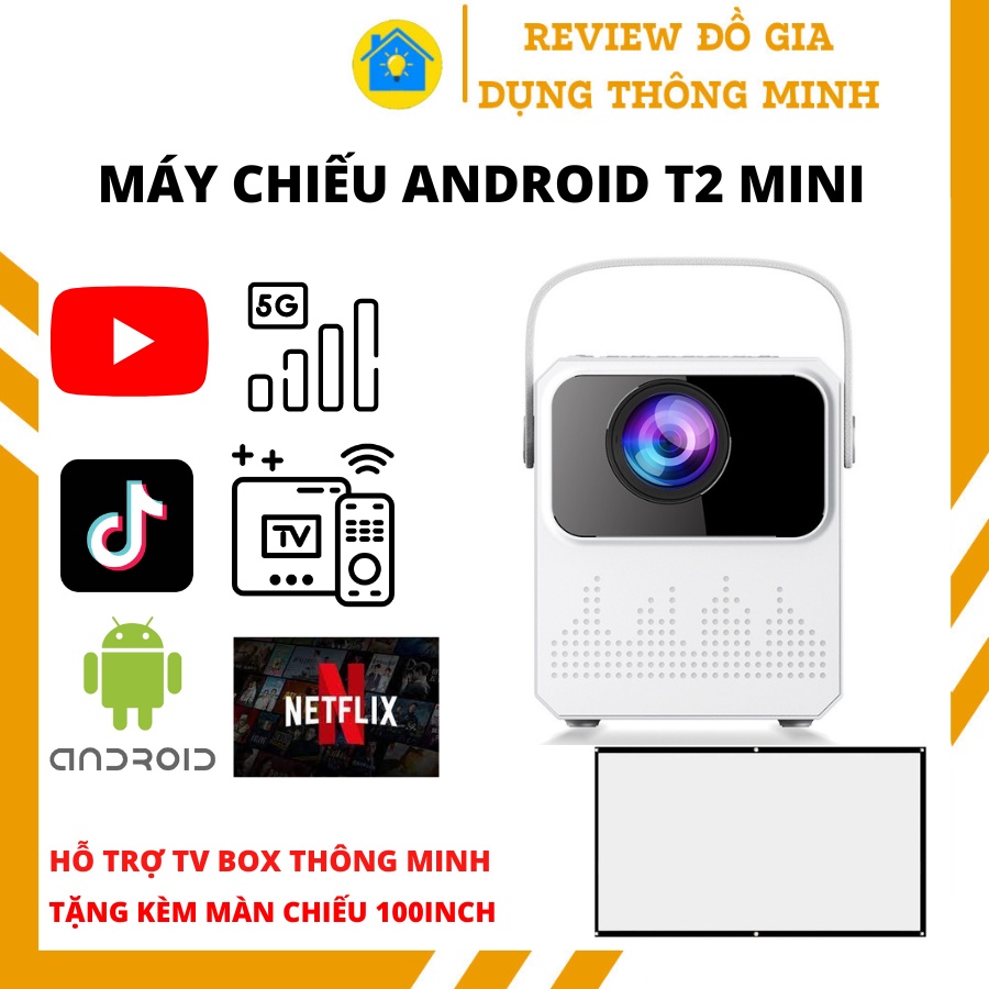 Máy chiếu mini T2, máy chiếu Android 9.0 FullHD, hỗ trợ TIẾNG ANH kết ...