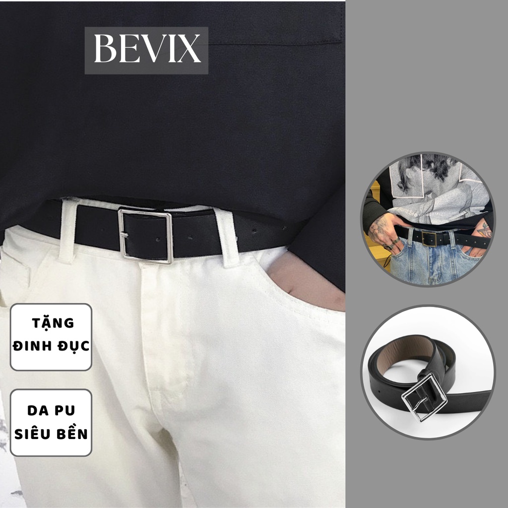 Thắt lưng dây nịt nam nữ bản to SIDEBELT BEVIX da PU mặt vuông kiểu Hàn ...