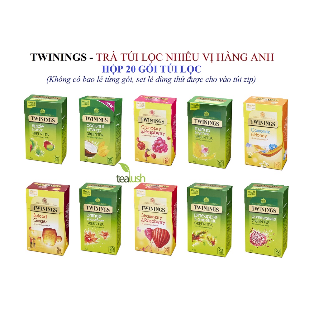Trà Twinings hàng Anh hộp 20 gói túi lọc nhiều vị độc đáo thơm ngon (có tách set lẻ túi zip dùng ...