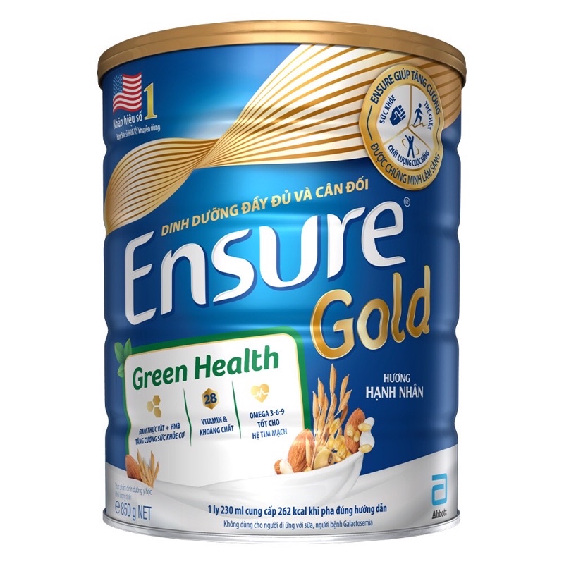 sữa bột Ensure Gold Green Health đạm thực vật ( hương hạnh nhân) 850g ...