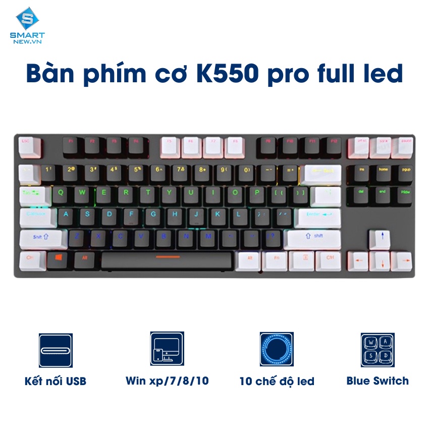 Bàn phím cơ Gaming Ziyou K550 V4 Red Switch TKL 87 phím, 10 chế độ Led ...