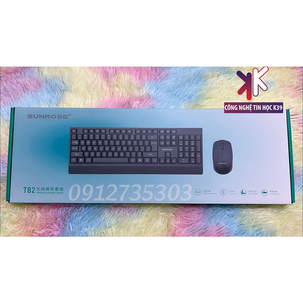 Combo phím chuột không dây kèm pin SUNROSE T82 bảo hành 1 năm - Bộ bàn phím chuột không dây kèm ...