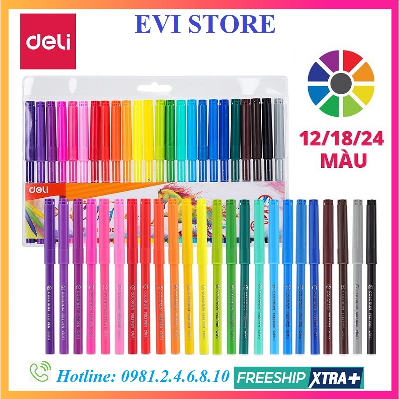 Bút màu fiber pen Deli EC10003 / EC10013 / EC10023 ngòi 1.0mm - 12 màu ...