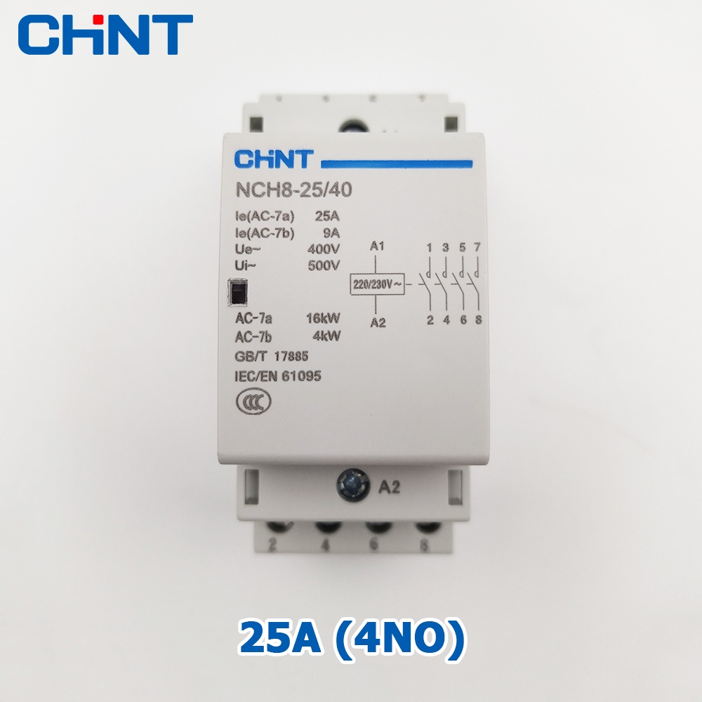 Khởi động từ CHINT 4P NCH8-25/40 NCH8-63/40 4NO 63/22 2NO 2NC 25A 63A 220V dùng cho điện 3 Fa ...