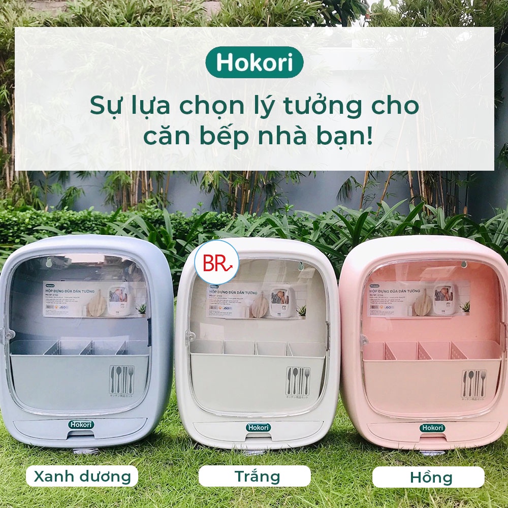 Hộp đựng đũa thìa dán tường 4 ngăn có nắp đậy Hokori Việt Nhật (MS:6788), Ống đũa có nắp treo ...