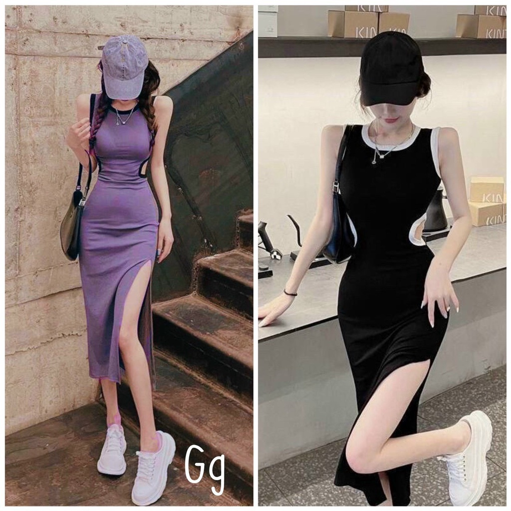 Đầm Body Ba Lỗ MAXI HAI MÀU ĐEN TÍM Cho Nữ Mùa Hè Váy Sát Nách Khoét Eo ...