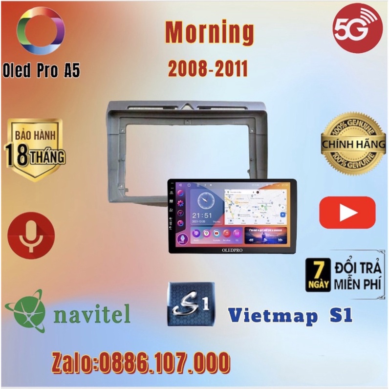 Màn Hình Android OLED PRO A5 New theo xe KIA MORNING 2008 - 2012, 9 inch kèm dưỡng và jack nguồn ...