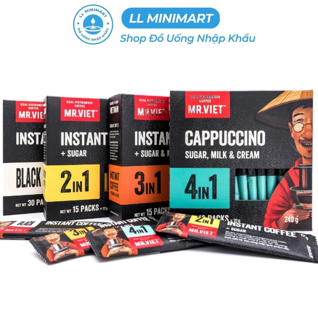 Cà Phê Hòa Tan MR.VIỆT Cappuccino/Đen/4/3/2 IN 1 Đủ Vị Hộp 240G | Shopee Việt Nam