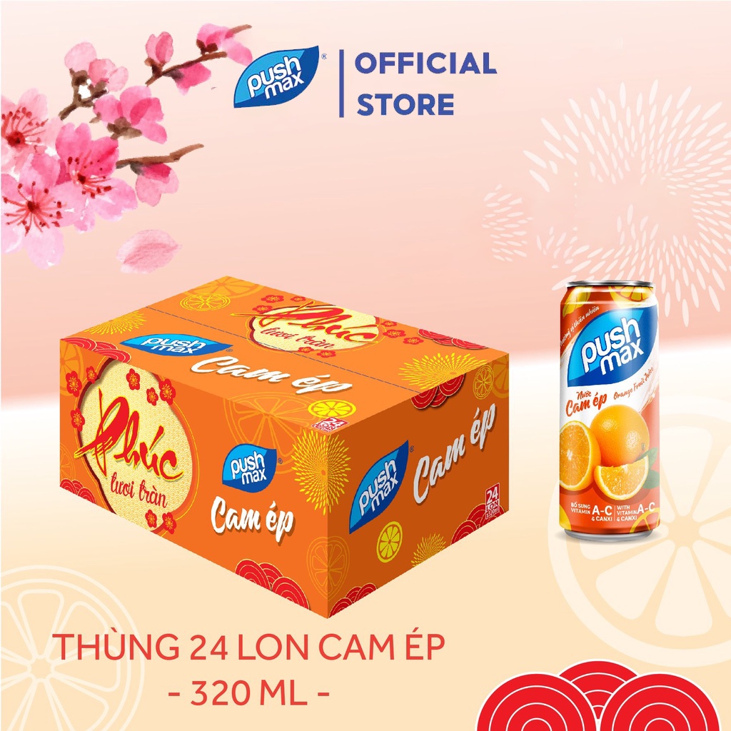 Thùng 24 Lon Nước Trái Cây Cam Ép Pushmax (320ml x 24 Lon) | Shopee ...