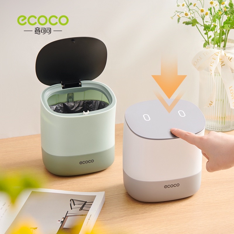 Thùng rác để bàn ECOCO 1,5L đa năng tặng kèm túi rác, Hộp đựng vỏ mini văn phòng nắp kín cao cấp ...