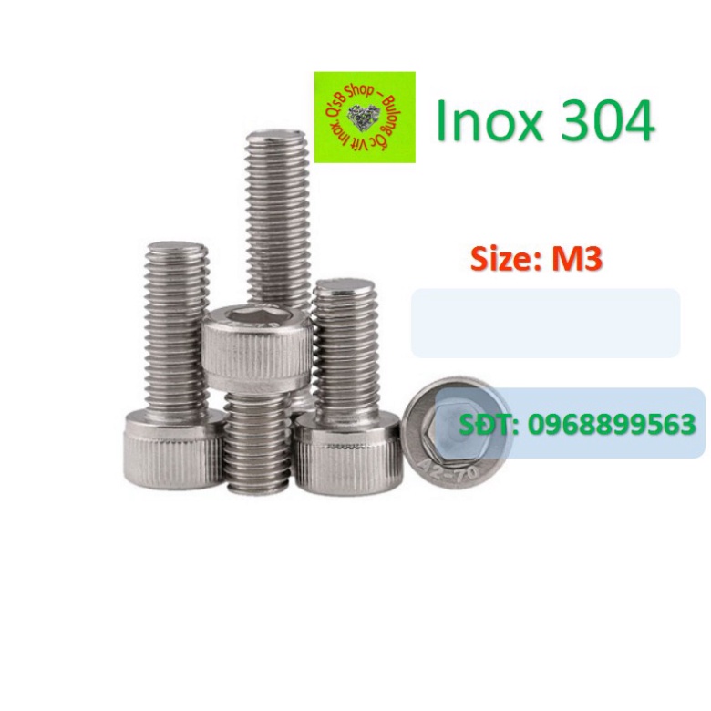Bulong lục giác chìm đầu trụ size M3 inox, ốc đầu trụ , ốc lục lăng đầu ...