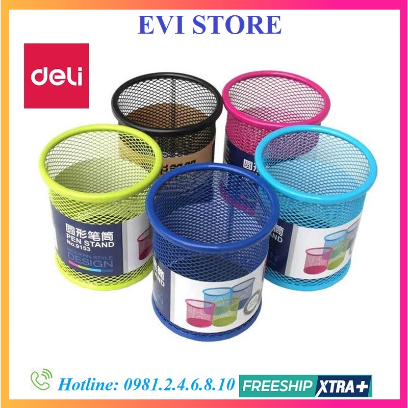 Khay cắm bút sắt tròn Deli 9153 / 9172 - Ống cắm viết lưới sắt Deli ...