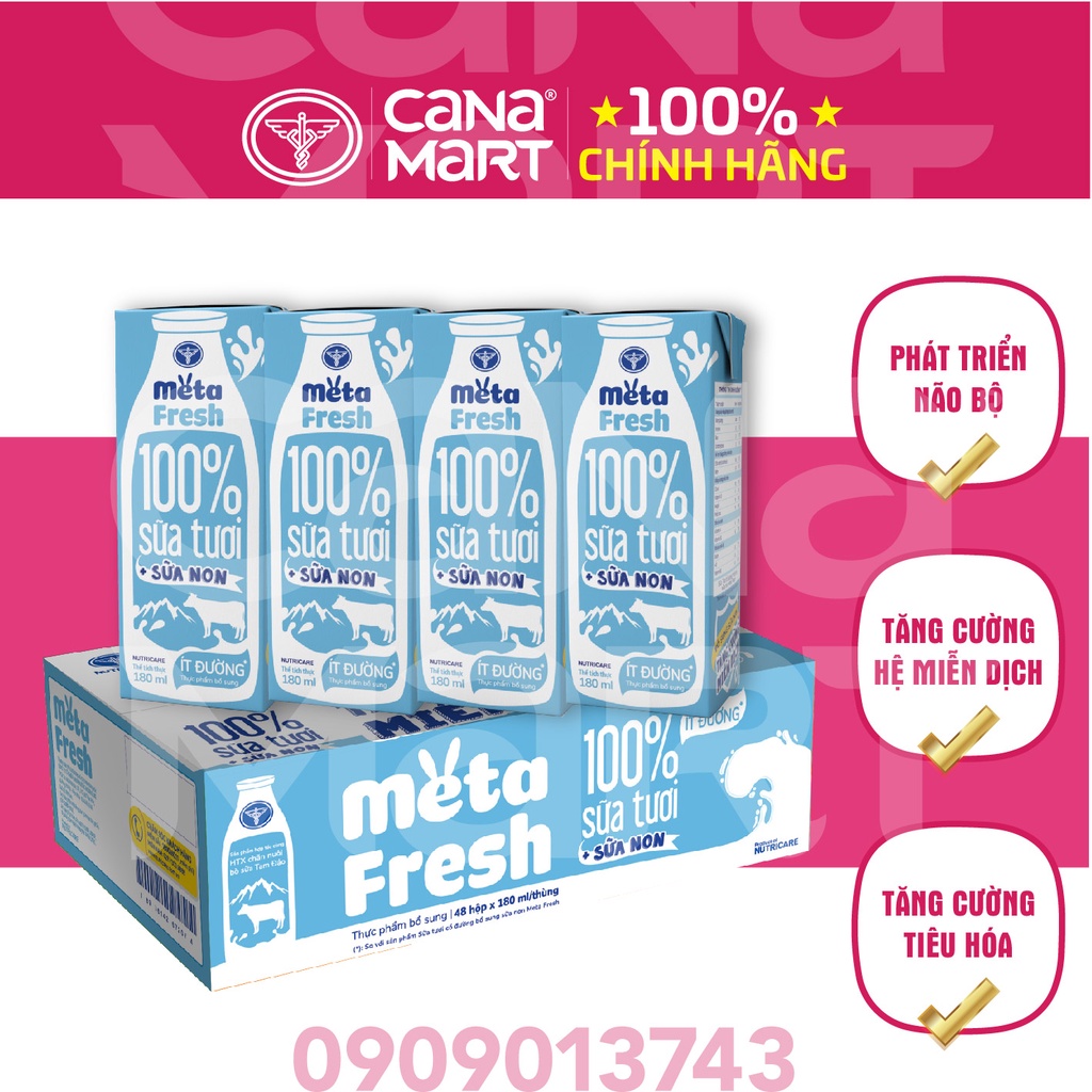 Thùng sữa tươi Nutricare Meta Fresh Ít Đường sữa non tăng cường miễn ...