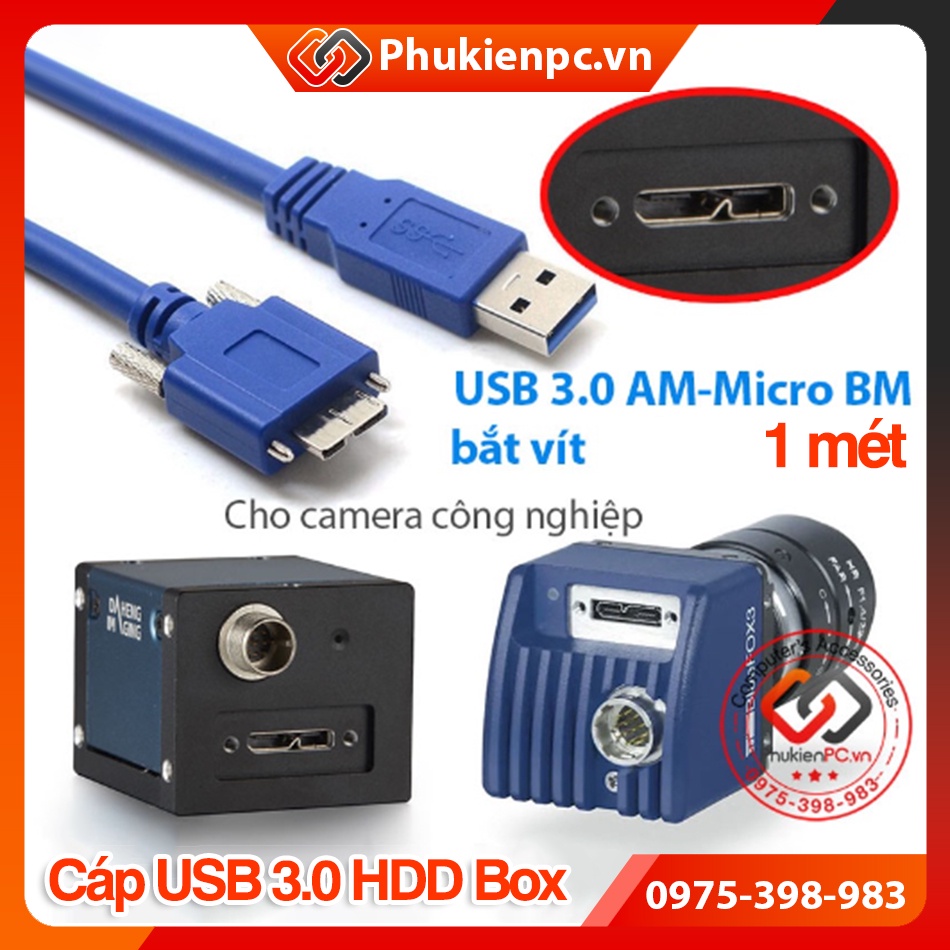 Cáp USB 3.0 AM to Micro BM USB3 Vision size 1m bắt vít. cho camera ...