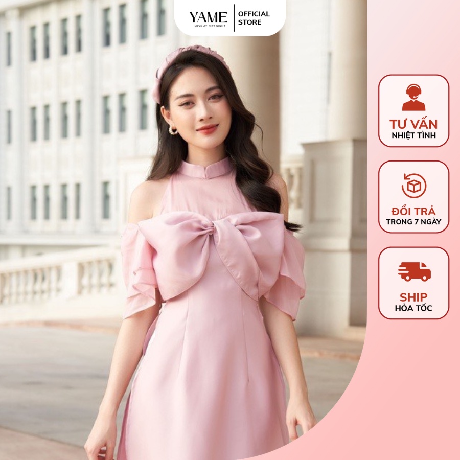 Áo dài chất tafta phối tơ 2 lớp, quần lụa YAD110 Trúc Đào - Hồng YAME ...