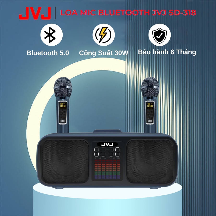 Loa bluetooth karaoke 2 mic SD-318 JVJ Không dây, kèm 2 mic công suất lớn 30W - Bảo hành 6 Tháng ...
