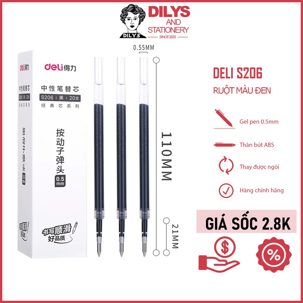 Ruột Bút Gel Deli Ngòi 0.5mm học sinh mực đều nét S206 (Hàng chính hãng ...