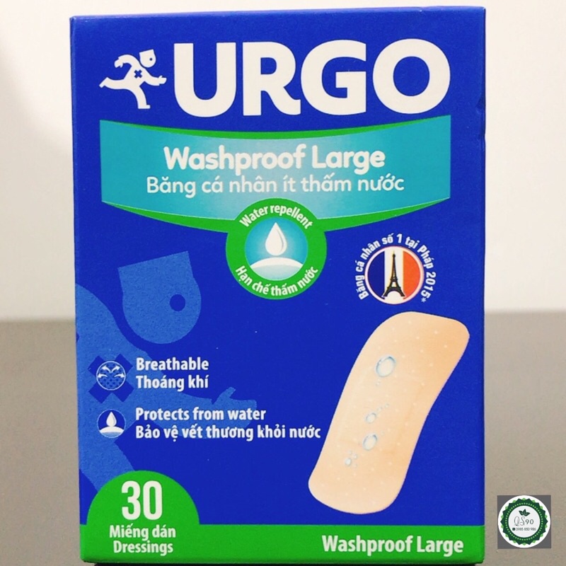 Băng Cá Nhân Urgo 30 miếng bản lớn 3.8 x 7.2 cm( Washproof large, ít ...