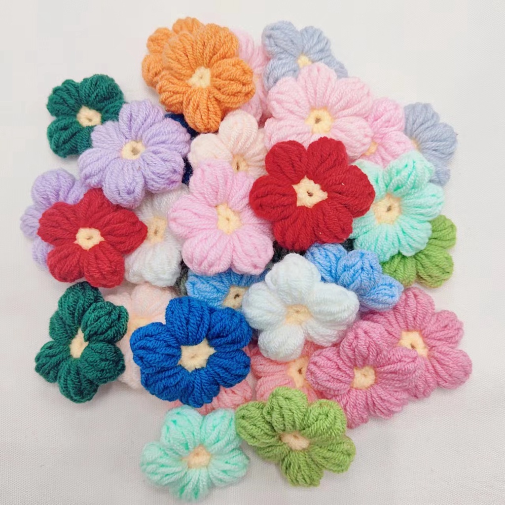 4 bông hoa len handmade DIY hạt bắp, hoa len 6 cánh handmade làm túi ...