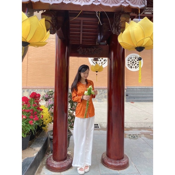 ÁO BÀ BA TIM, vải gấm đi chùa, cổ tim đơn giản BẢNG MÀU 2 | Shopee Việt Nam