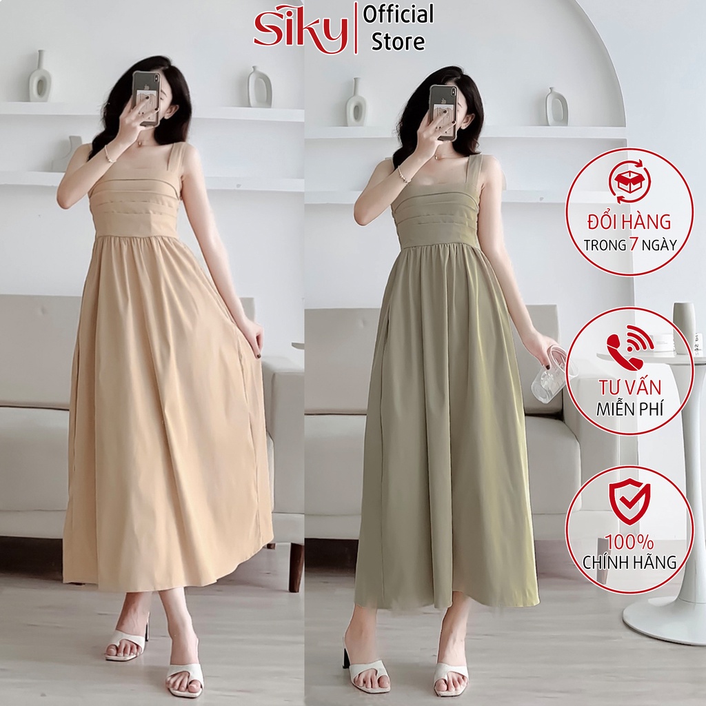 Váy 2 dây dáng dài nữ SIKY lưng chun vải kaki phong cách Hàn Quốc - MX02 | Shopee Việt Nam