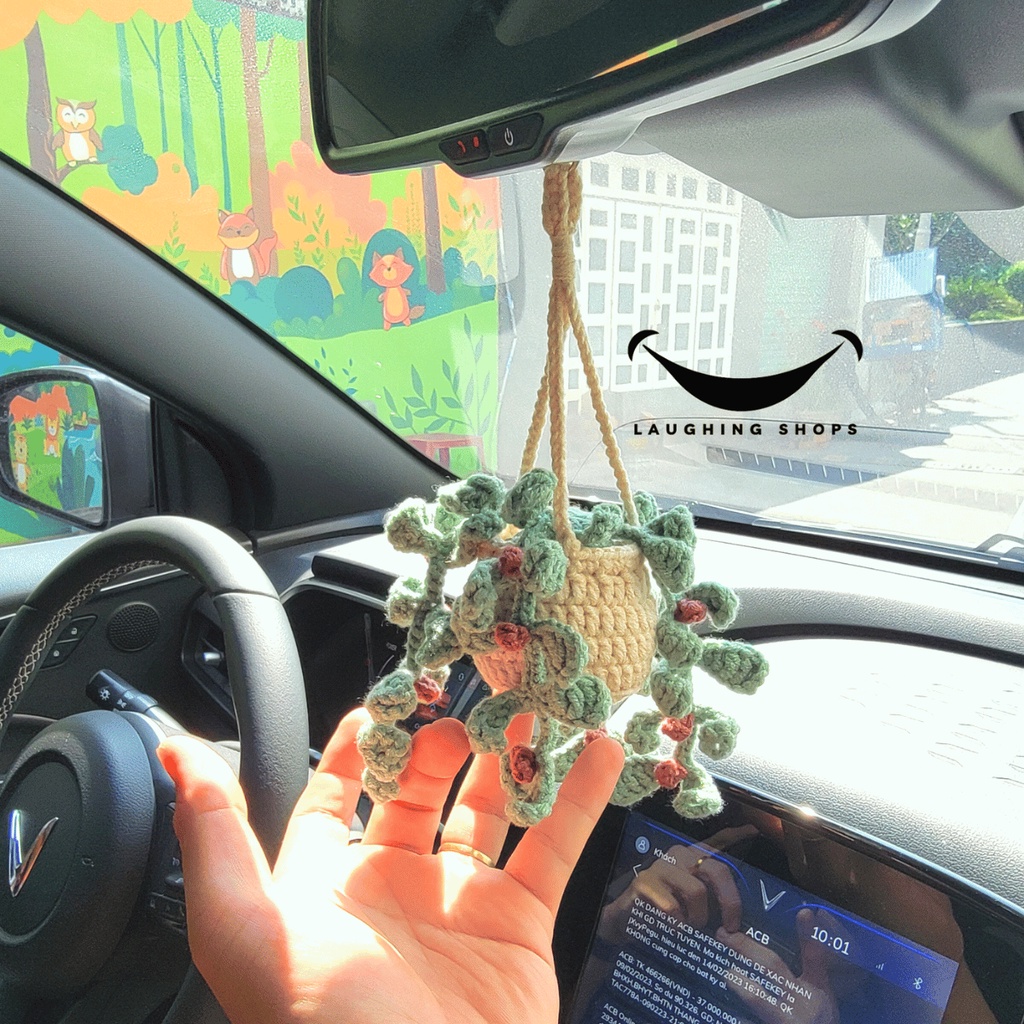 Giỏ Hoa Móc Len Handmade Treo Xe Ô Tô, Chậu Hoa Mini Trang Trí Xe Ô Tô ...