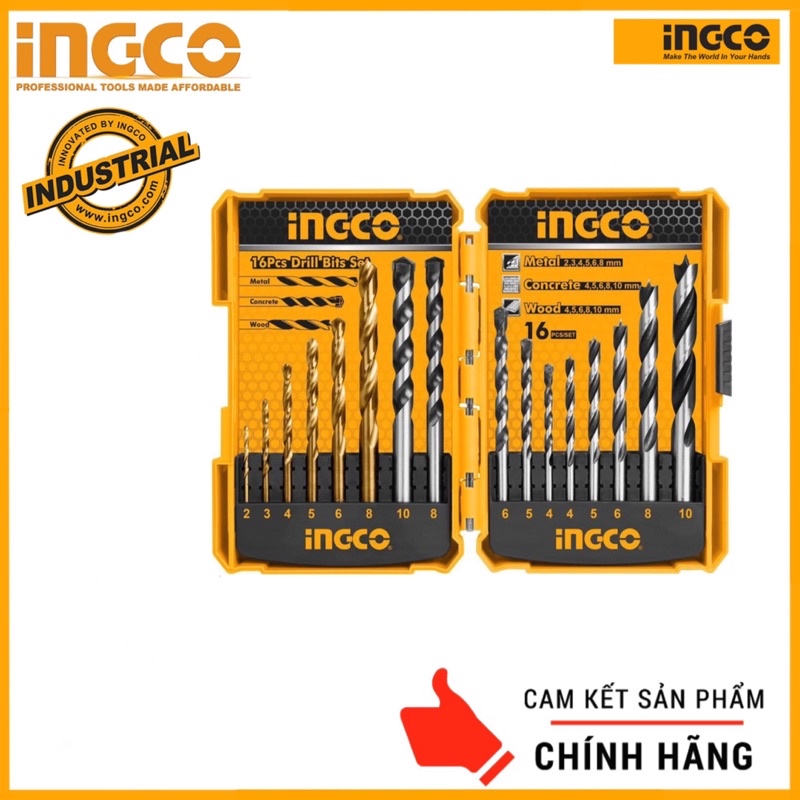 INGCO Bộ 16 mũi khoan kim loại, bê tông và gỗ AKD9165 | Shopee Việt Nam