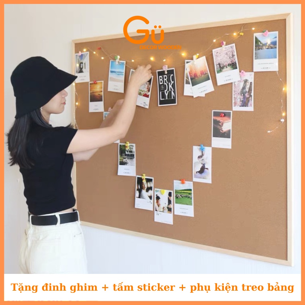 Bảng ghim gỗ bần size to 60 x 90cm ghim ảnh,tài liệu, giấy note trang ...